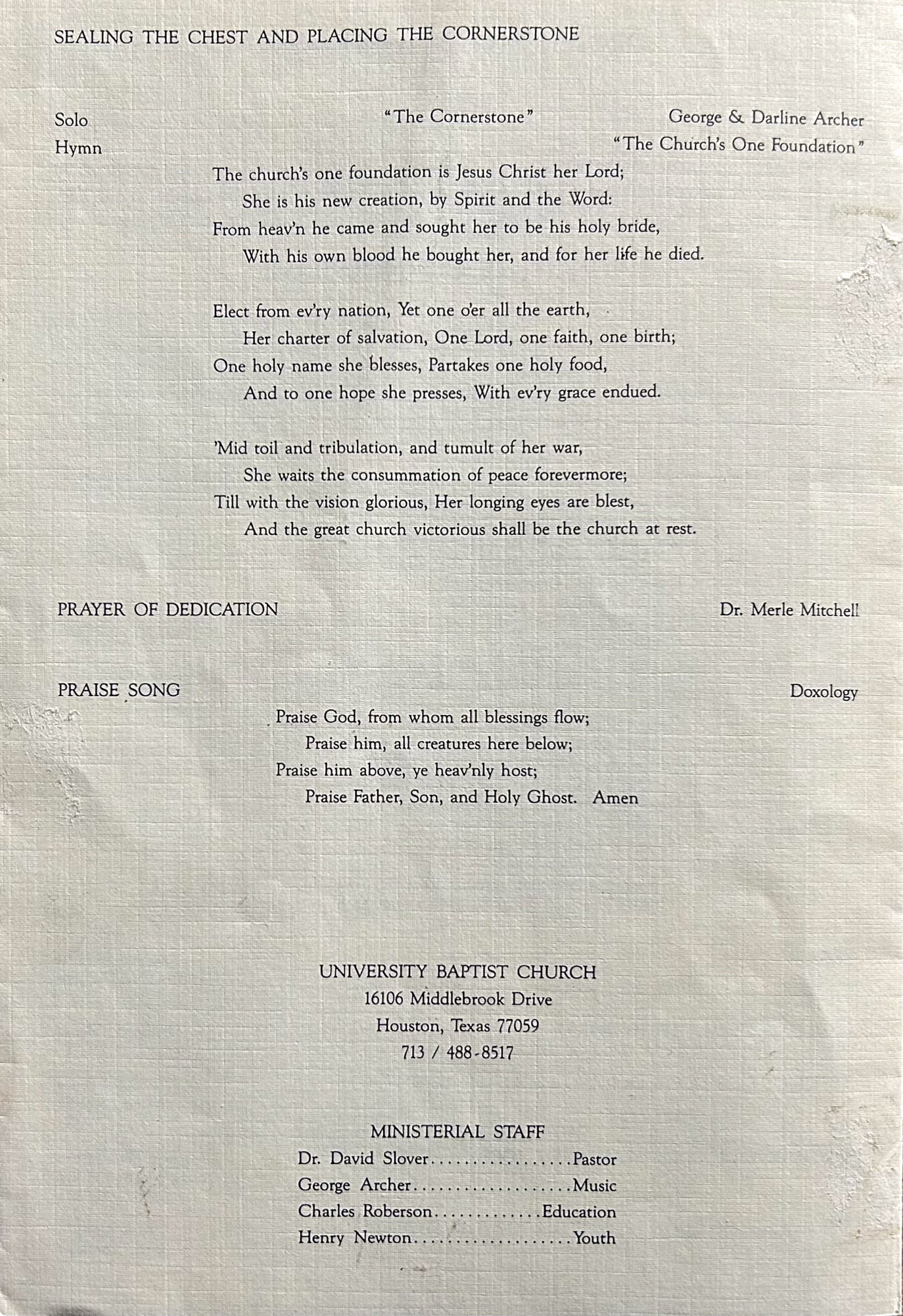 UBC Time Capsule | University Baptist Church-Houston