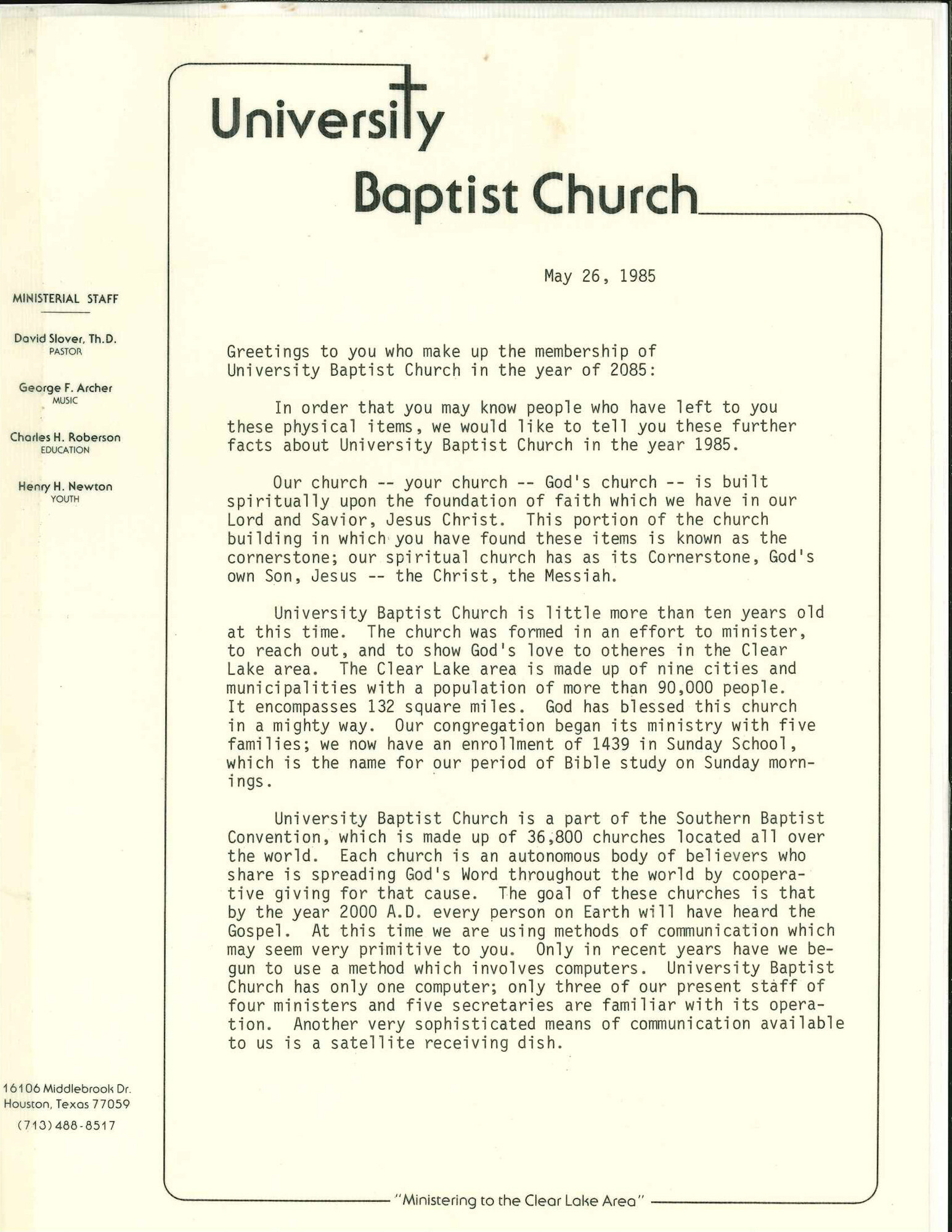 UBC Time Capsule | University Baptist Church-Houston