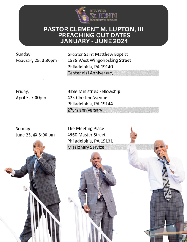 PASTOR LUPTON'S PREACHING CALENDAR | Beloved St. John Evangelistic Church
