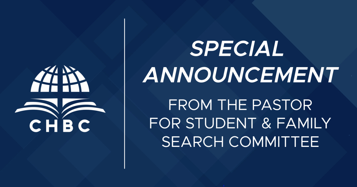 Special Announcement from the Pastor for Student and Family Ministry ...