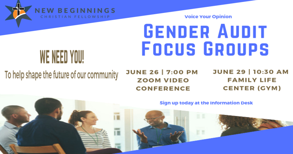 Gender Audit - Focus Group 1 | New Beginnings Christian Fellowship | Kent
